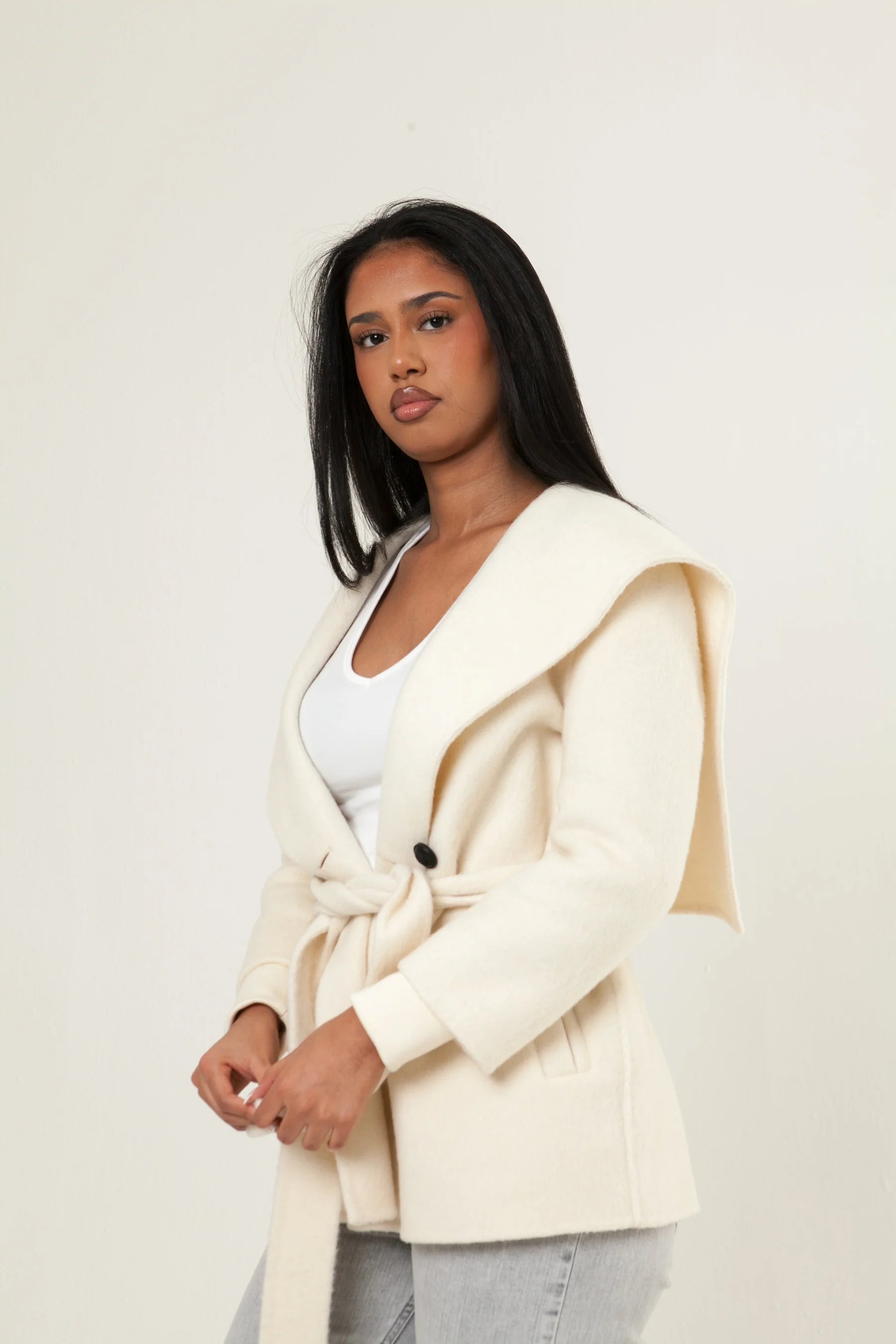Shawl Collar Cashmere Coat - White – Iconwear